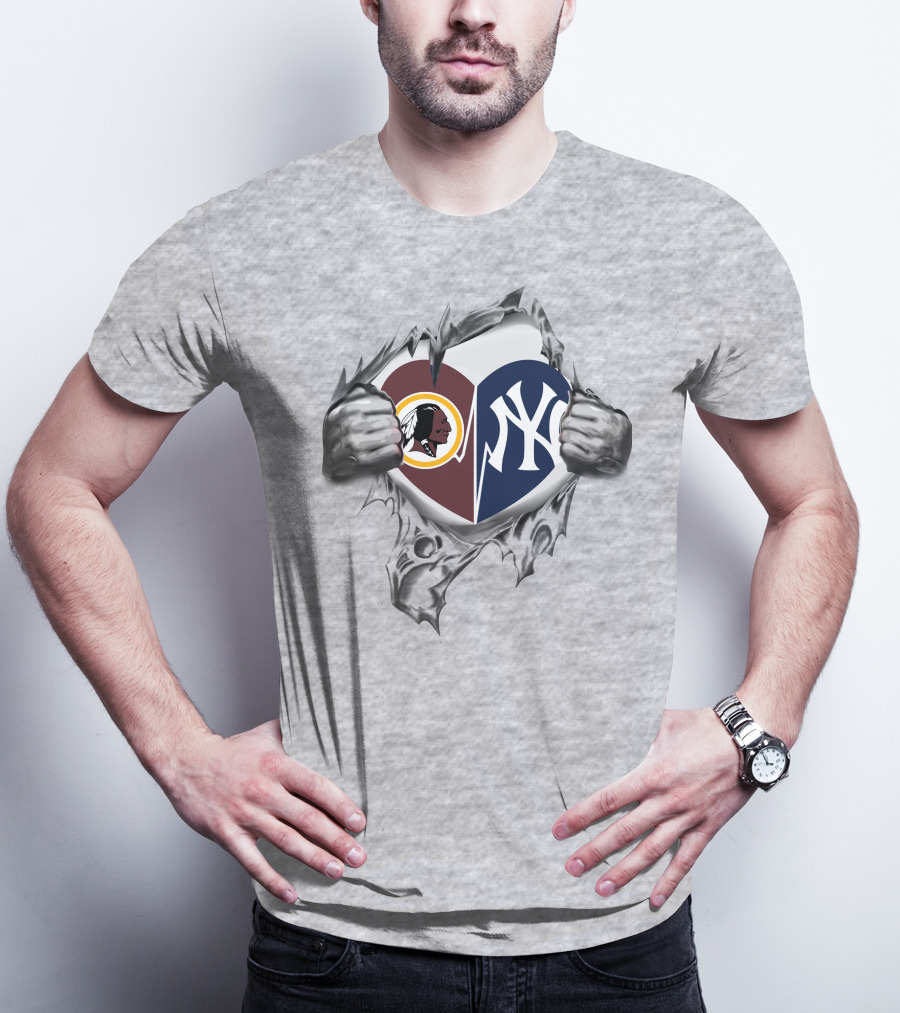 Washington Redskins And New York Yankees Heart T-Shirt