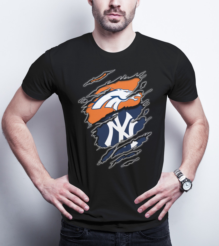 Broncos Yankees Dual Team Pride Fan Gear T-Shirt