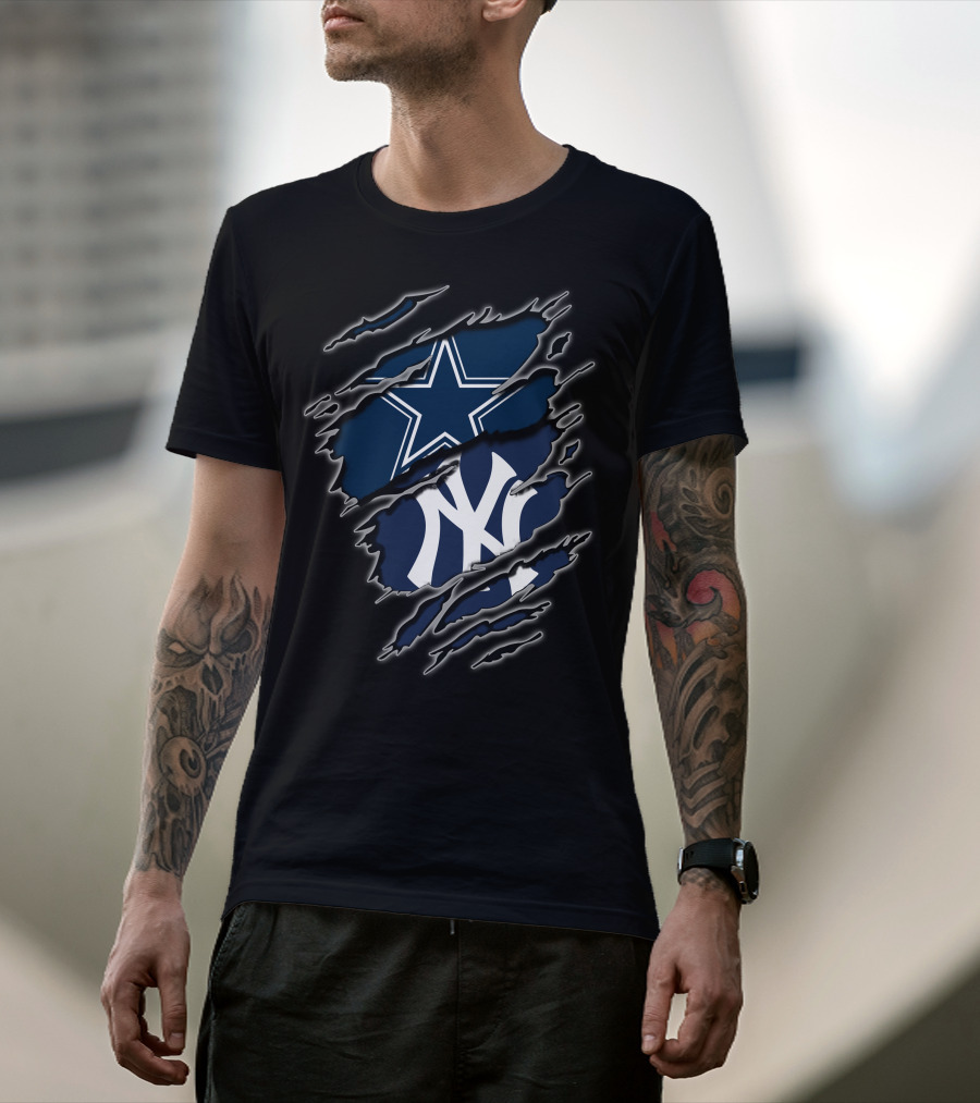 Dallas Cowboys New York Yankees Logos Fusion T-Shirt
