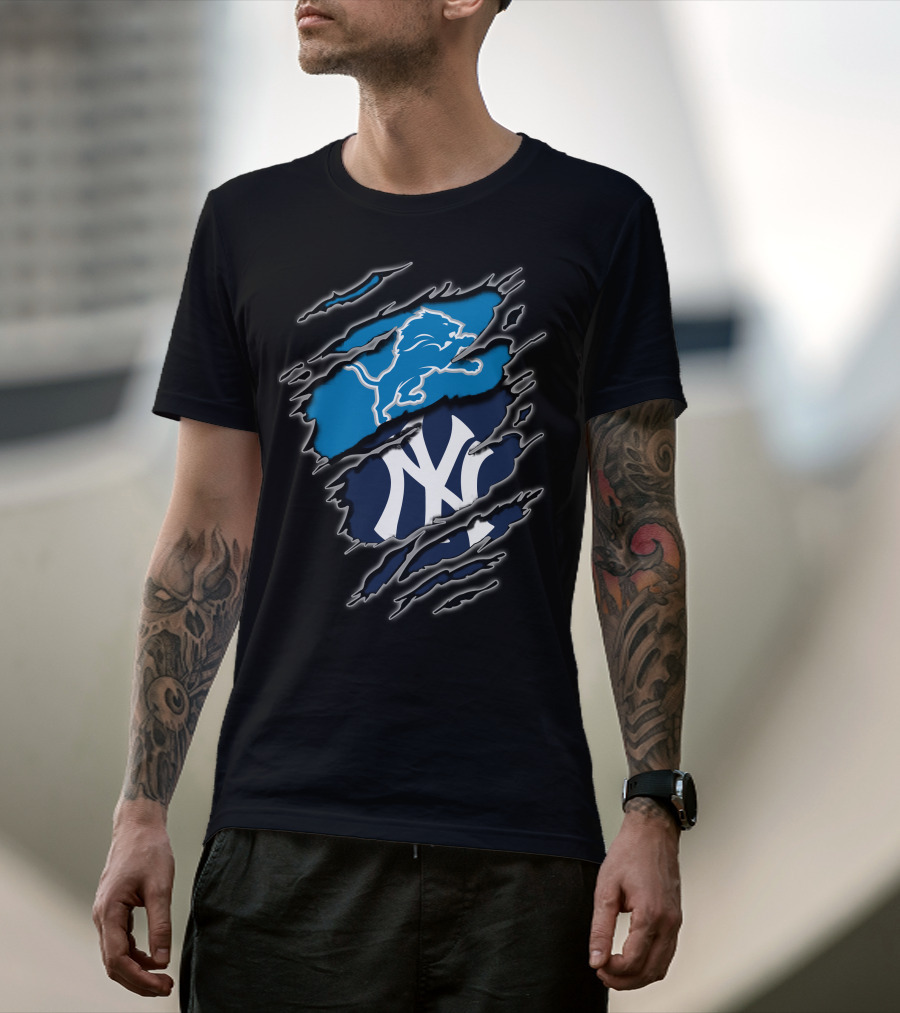 Detroit Lions New York Yankees Fan Merge T-Shirt