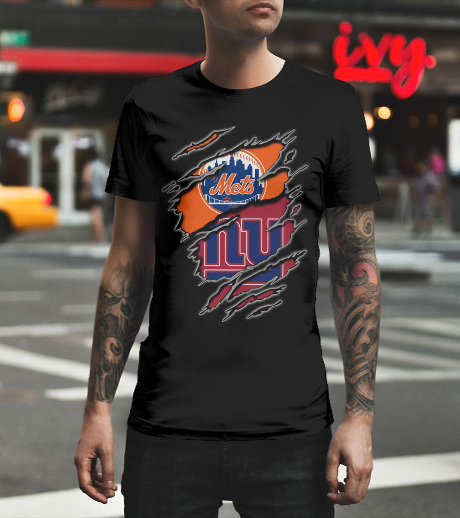Mets Giants Logo Combo Tear Effect T-Shirt
