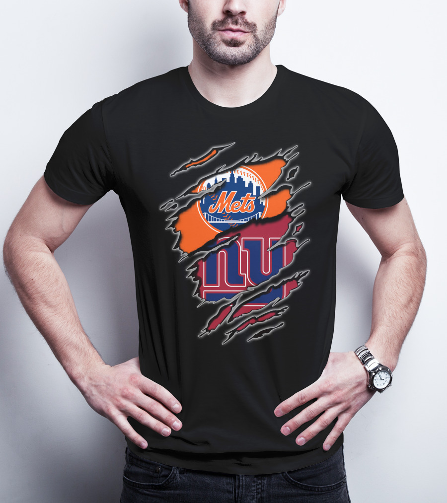 Mets Giants Logo Combo Tear Effect T-Shirt
