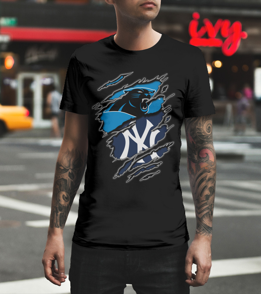 Carolina Panthers New York Yankees Claw Marks Fusion T-Shirt