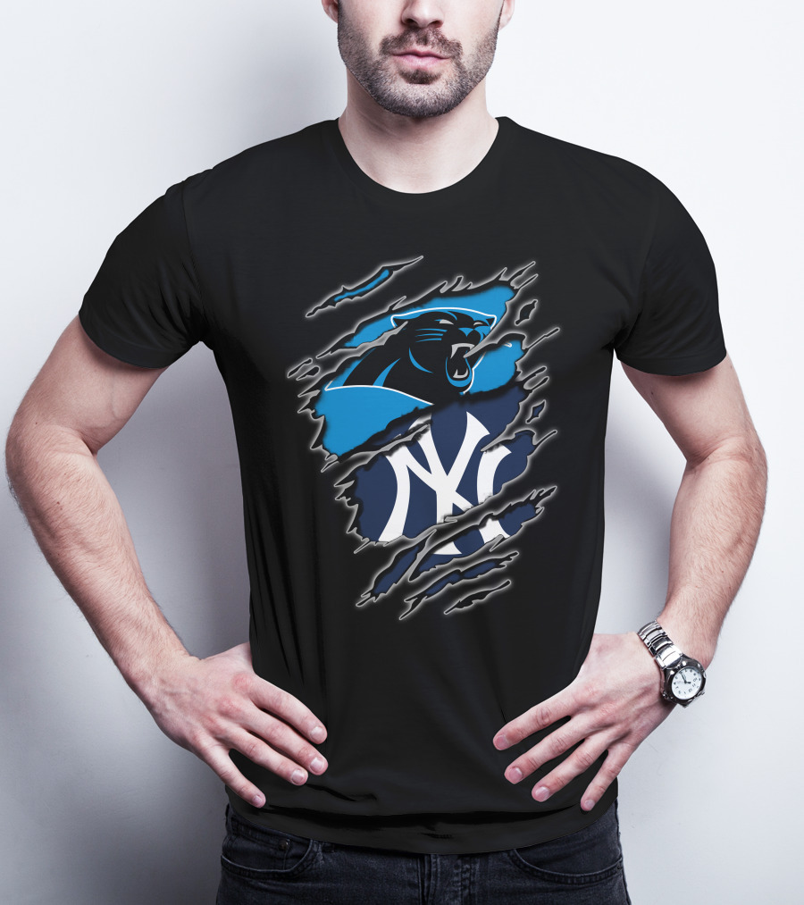 Carolina Panthers New York Yankees Claw Marks Fusion T-Shirt