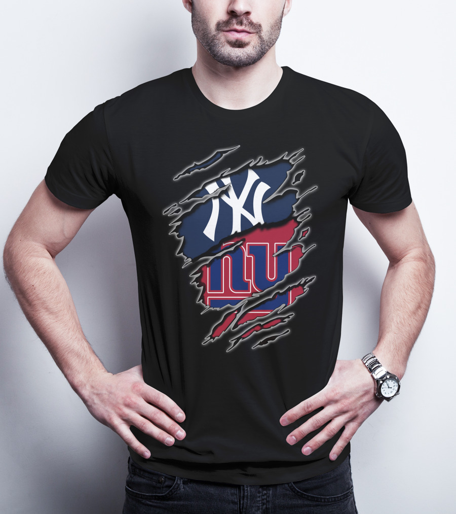 Yankees Giants Logo Fusion Tattered T-Shirt
