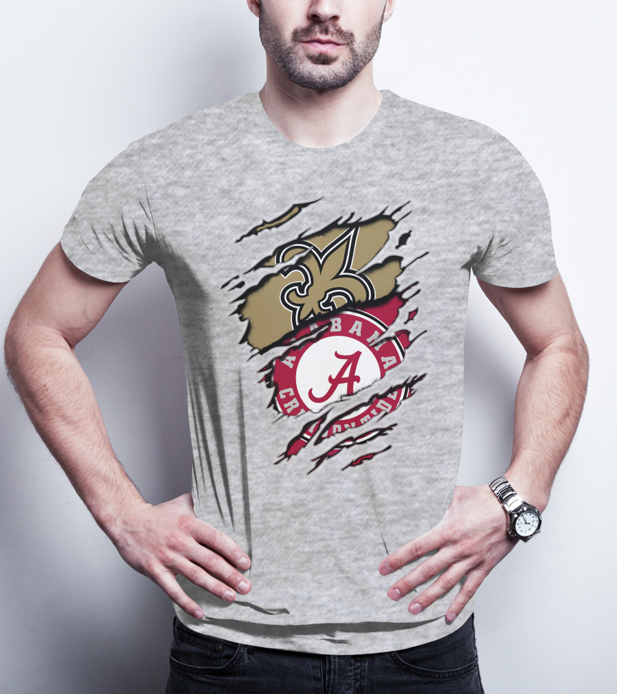Alabama Crimson Tide New Orleans Saints Torn T-Shirt