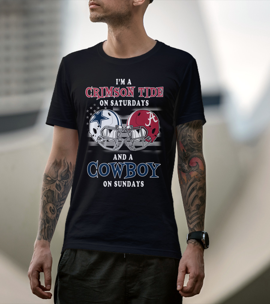 Crimson Tide On Saturdays Cowboy On Sundays Football Helmets T-Shirt