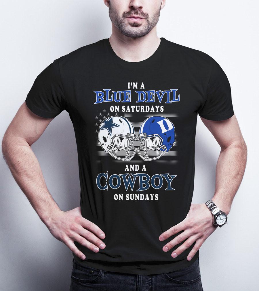 I'm A Blue Devil On Saturdays And A Cowboy On Sundays Football Helmets Usa Flag T-Shirt