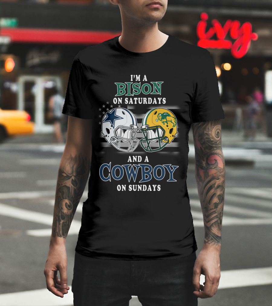 I'm A Bison On Saturdays And A Cowboy On Sundays Football Helmets T-Shirt