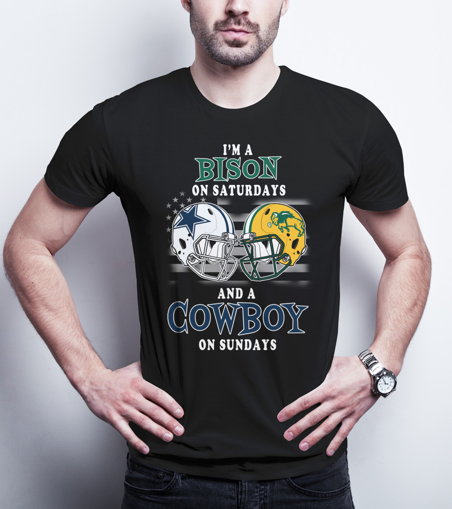 I'm A Bison On Saturdays And A Cowboy On Sundays Football Helmets T-Shirt