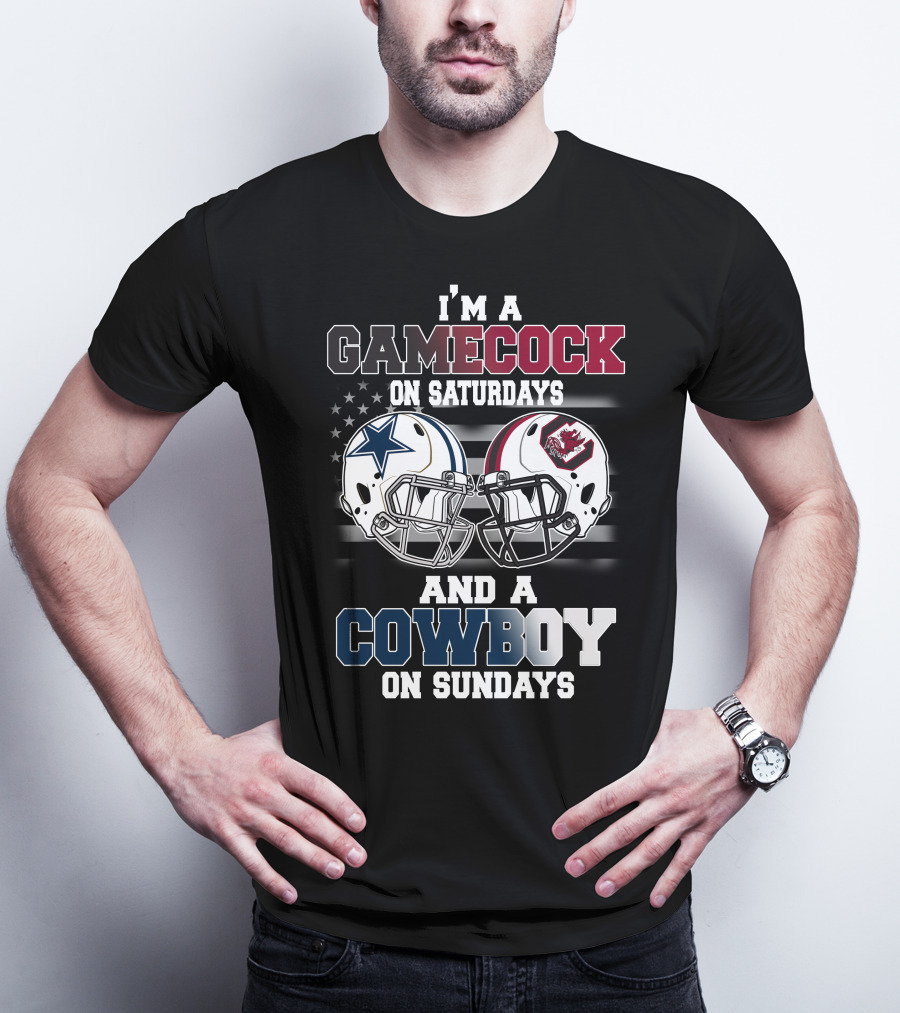 I'm A Gamecock On Saturdays And A Cowboy On Sundays Football Helmets T-Shirt