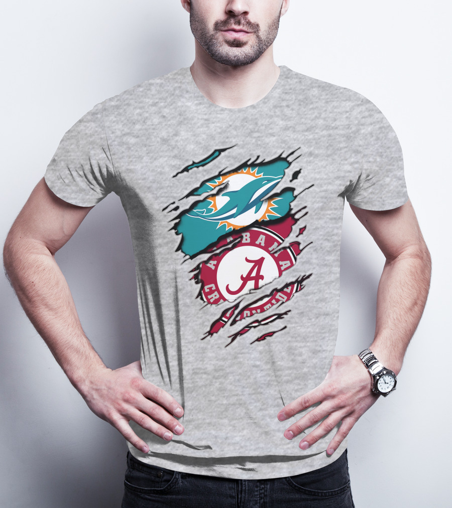 Alabama Crimson Tide Miami Dolphins Crossover Fan Jersey T-Shirt