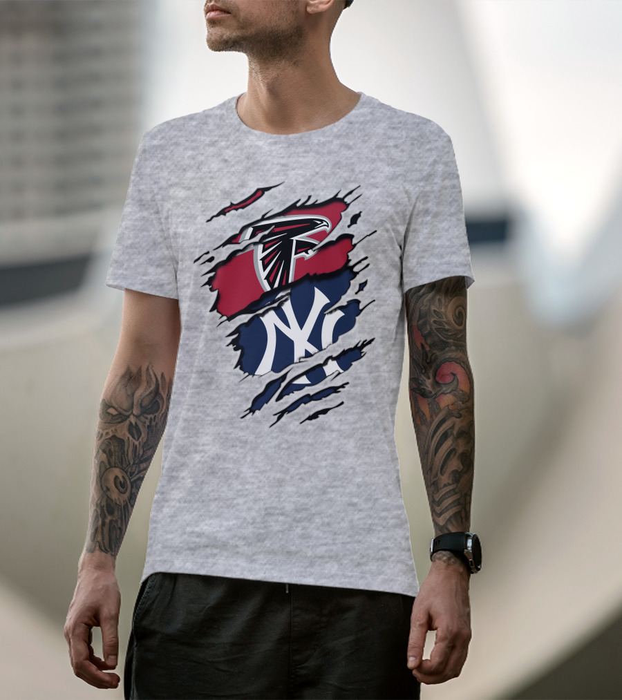 Atlanta Falcons New York Yankees Logo Mashup T-Shirt