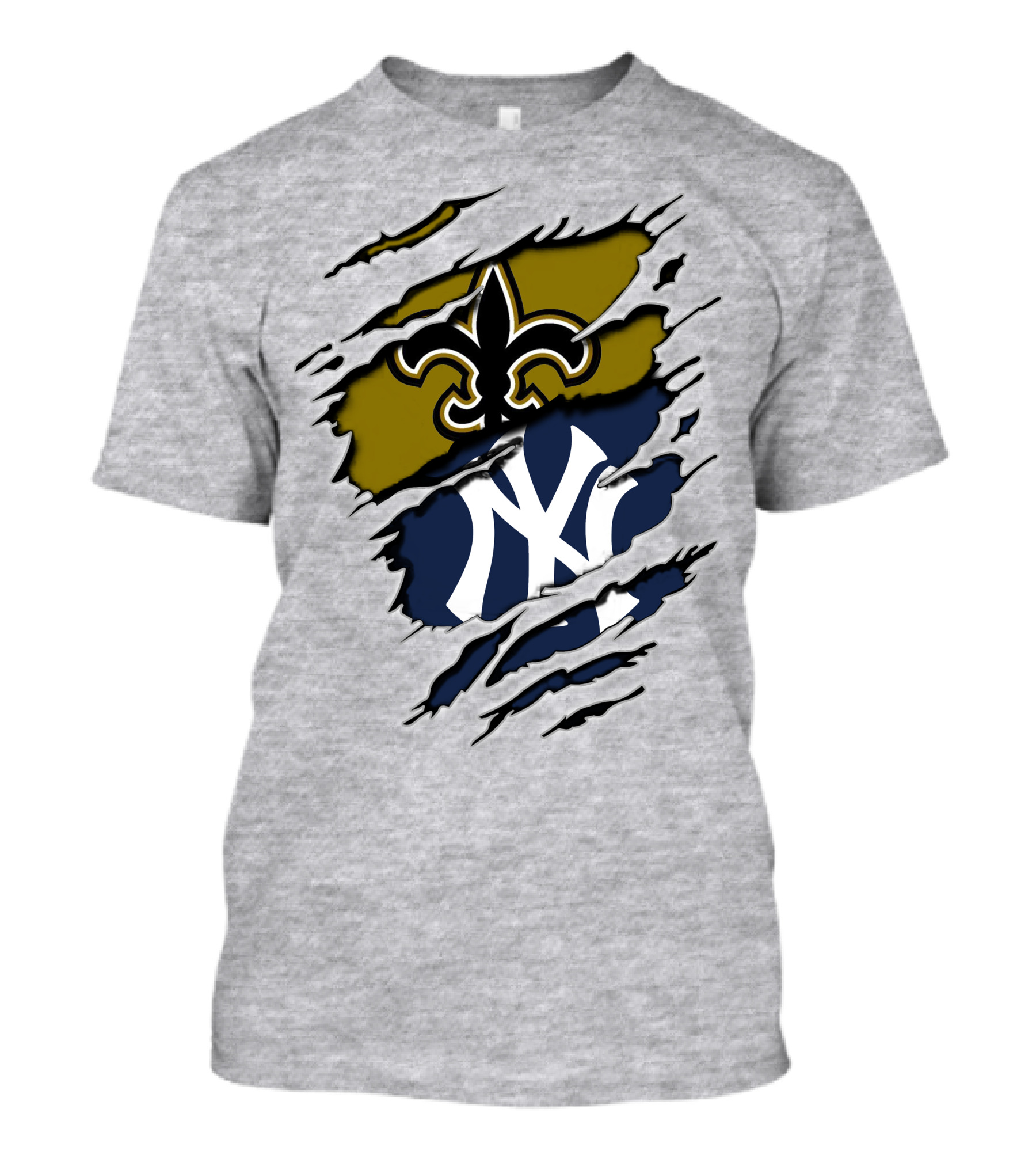 Saints Yankees Fleur-de-Lis And Interlocking NY Symbol Torn T-Shirt