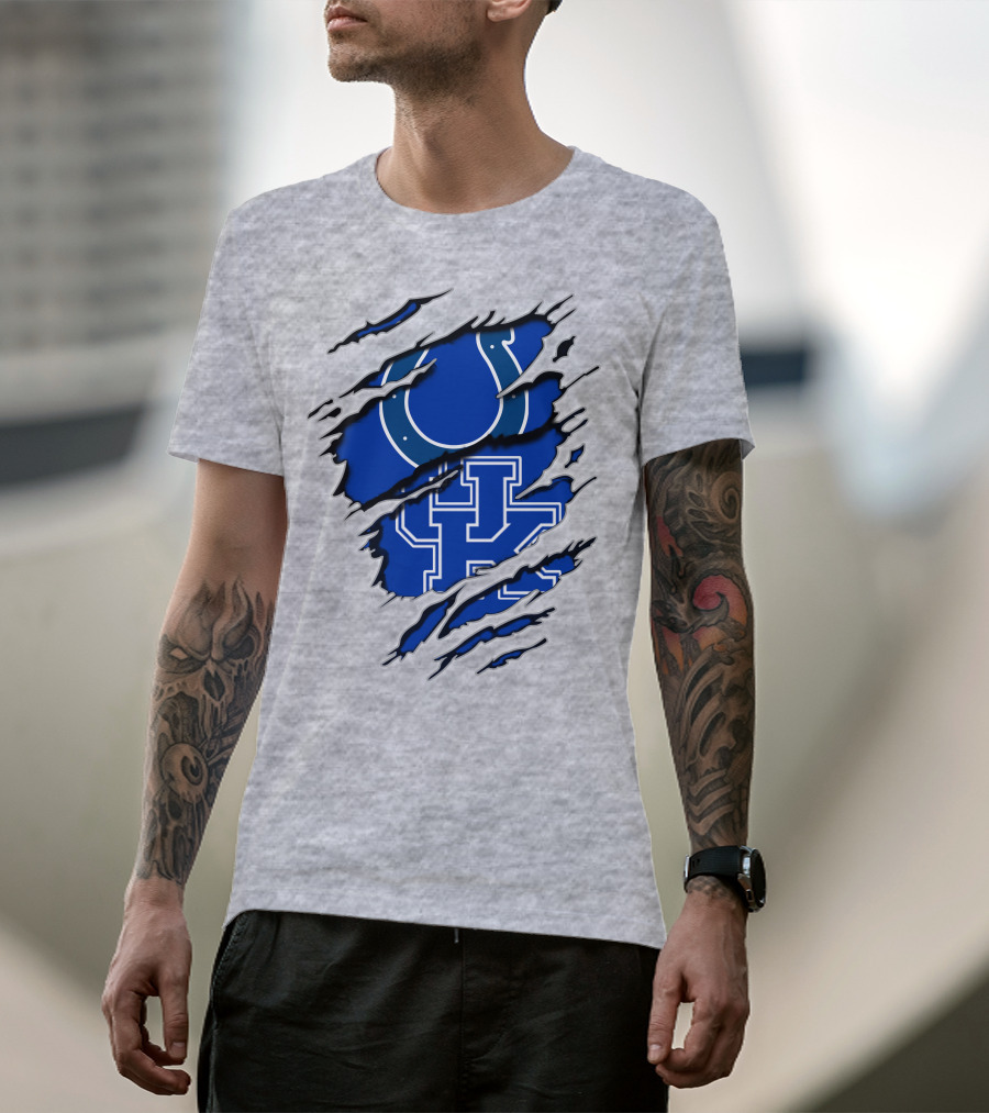 Colts Kentucky Wildcat Football Horseshoe Blue Logo Ripped Layer T-Shirt