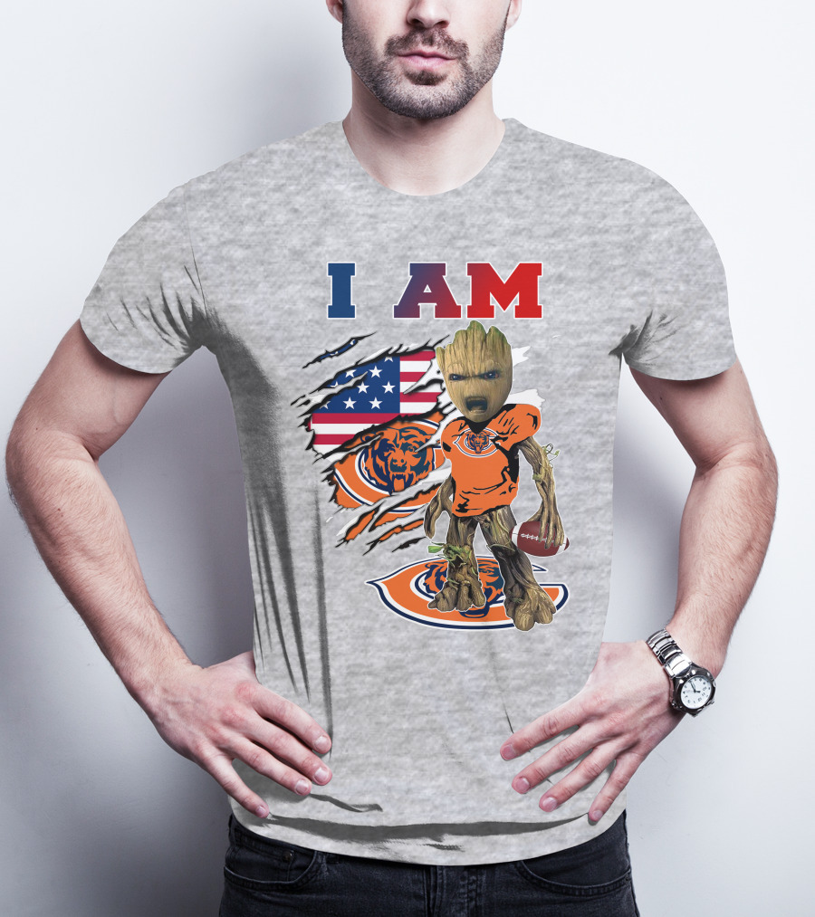 I Am Groot Chicago Bears Football Team Groot Usa Flag T-Shirt