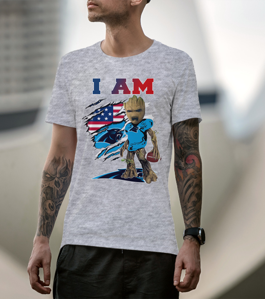 I Am Panthers Groot Football American Flag Crossover T-Shirt