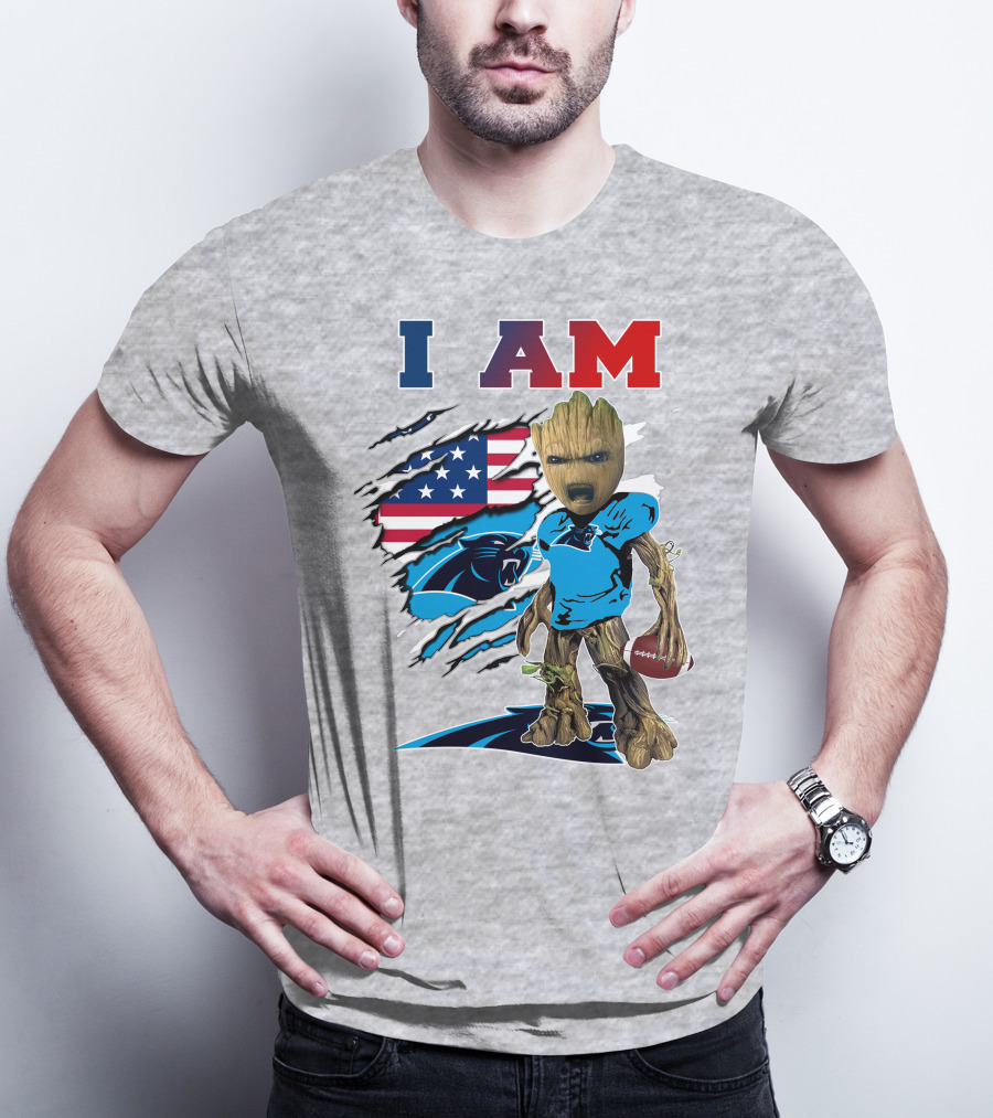 I Am Panthers Groot Football American Flag Crossover T-Shirt