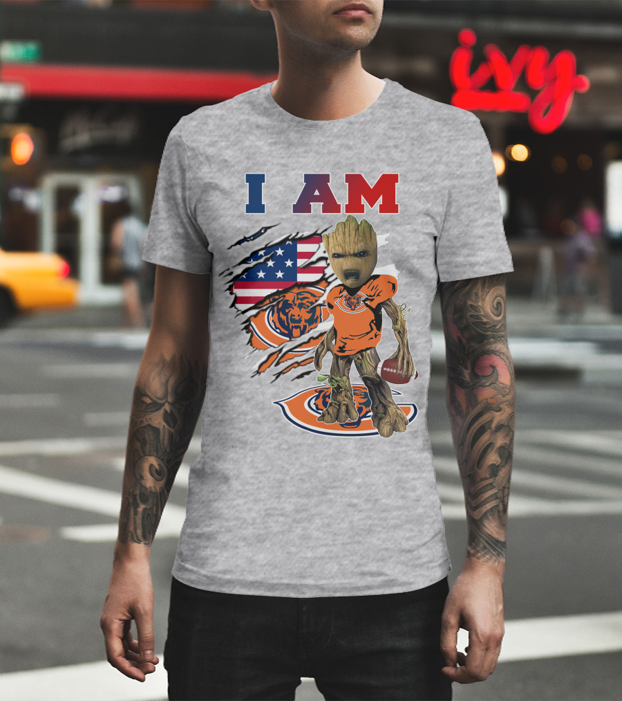 I Am Bears Groot Football American Flag T-Shirt
