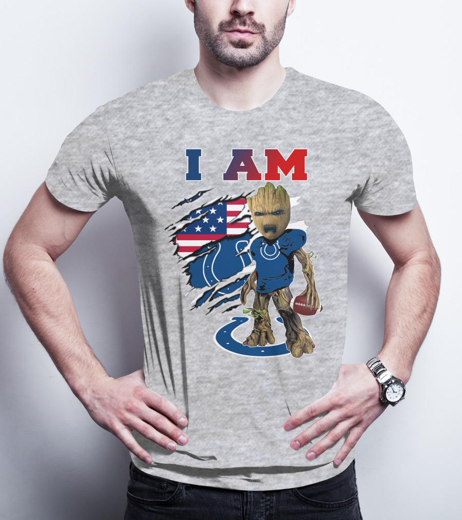 I Am Groot Colts Nfl Football American Flag Guardians Of The Galaxy T-Shirt