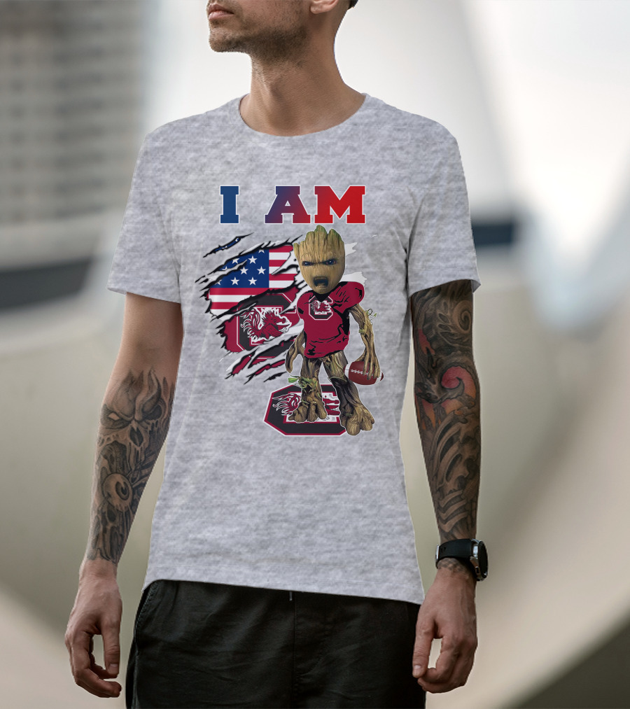 I Am Groot Gamecocks American Flag Football T-Shirt