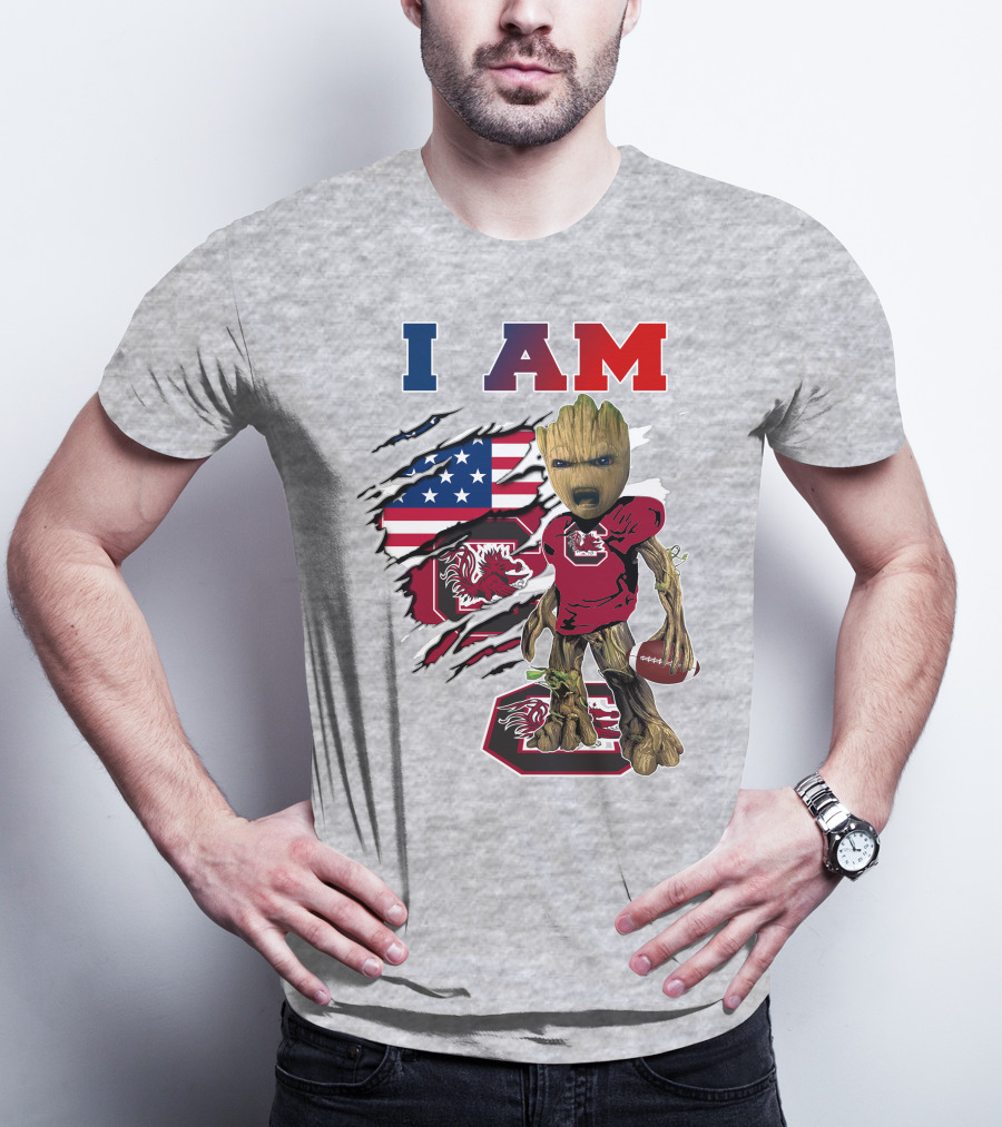 I Am Groot Gamecocks American Flag Football T-Shirt