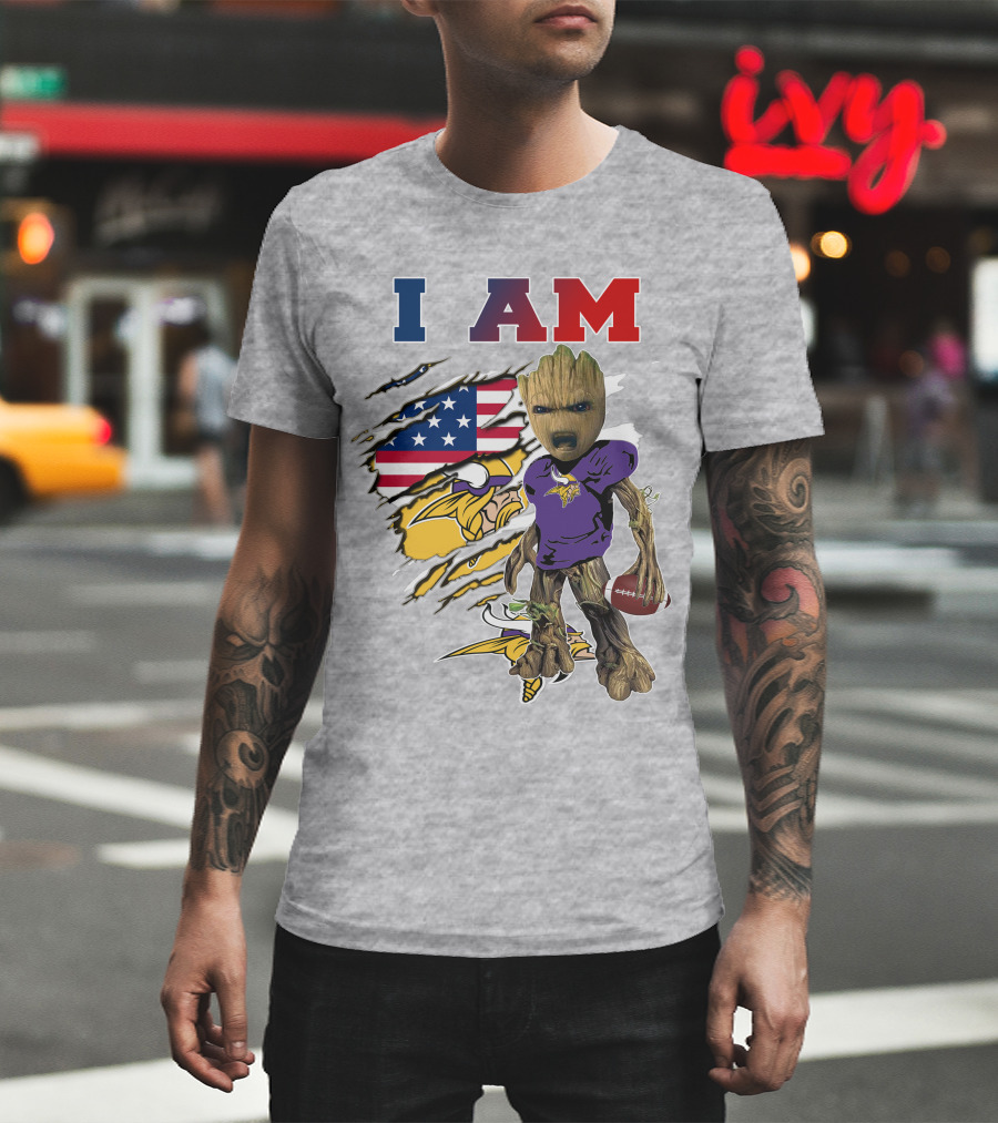 I Am Groot Vikings Nfl Football American Flag T-Shirt