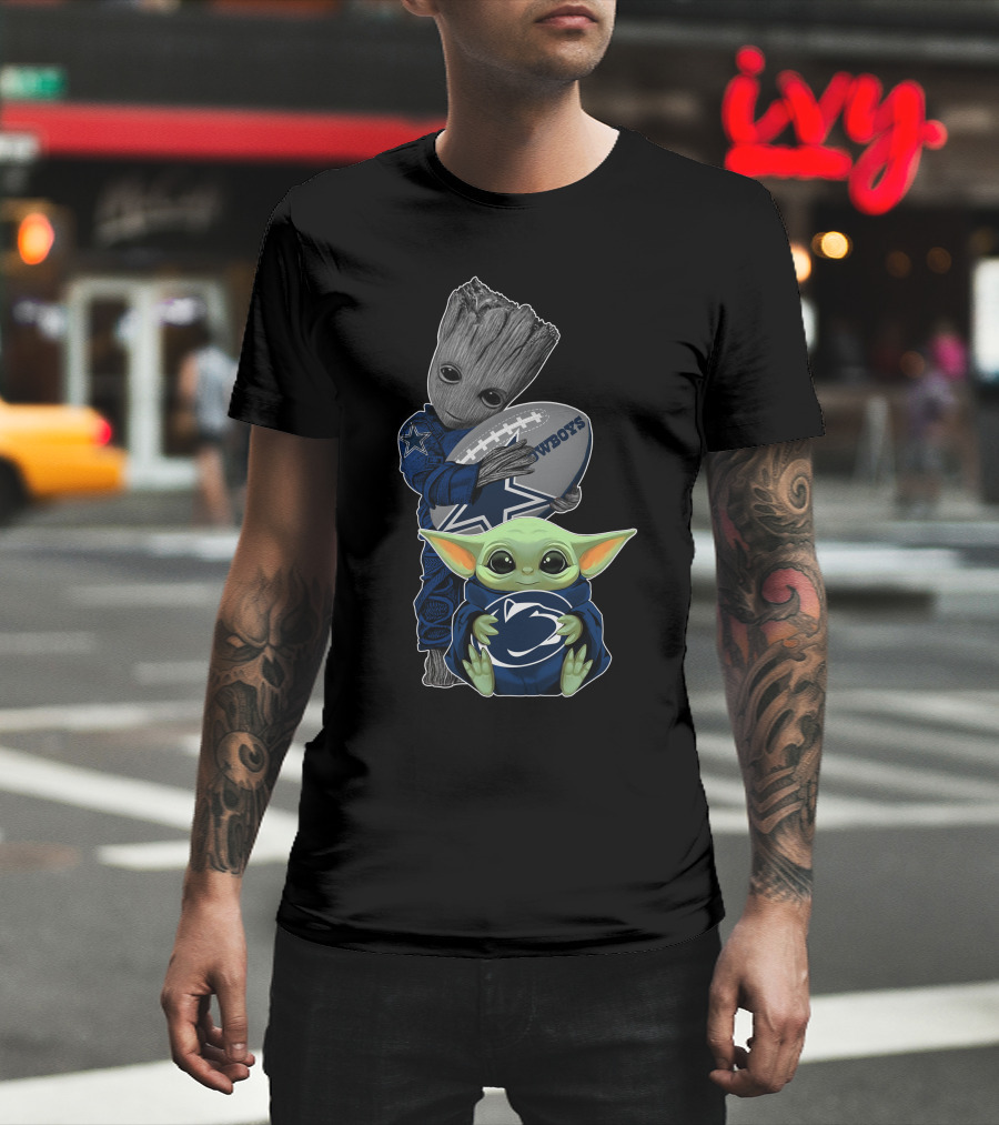 Cowboys Groot And Baby Yoda Football Team Collaboration T-Shirt