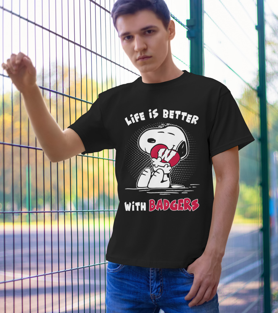 Life Is Better With Badgers Snoopy Hugging W T-Shirt