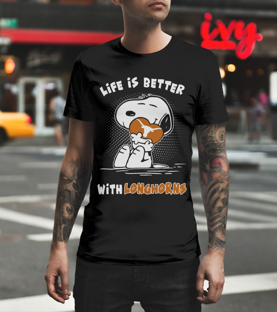 Life Is Better With Longhorns Snoopy Hugging Football T-Shirt