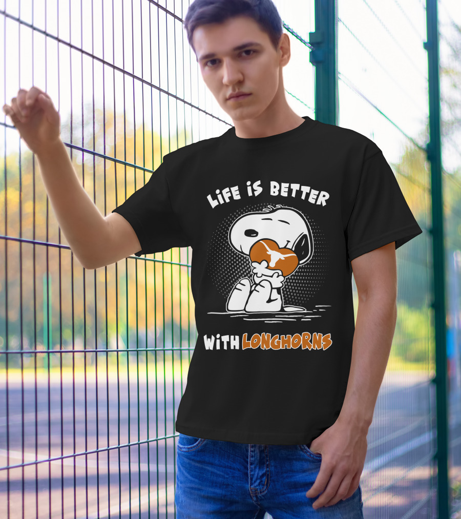 Life Is Better With Longhorns Snoopy Hugging Football T-Shirt