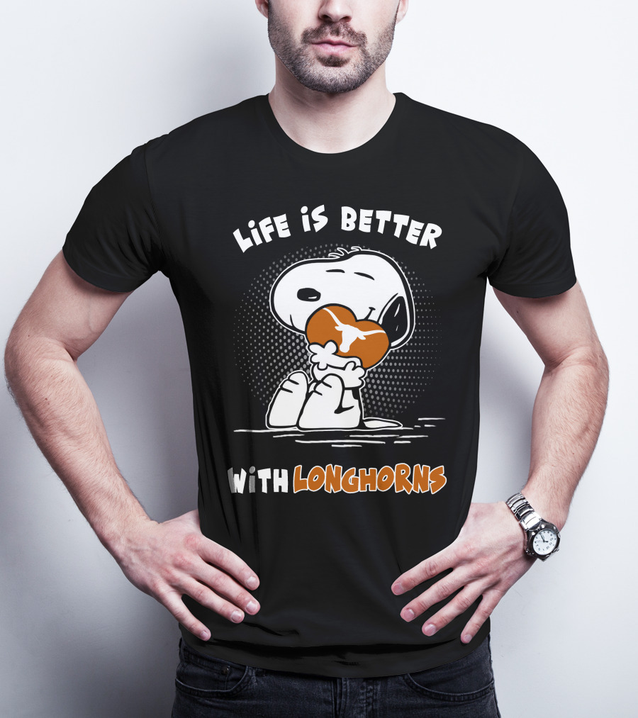 Life Is Better With Longhorns Snoopy Hugging Football T-Shirt