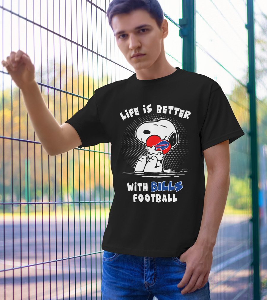 Life Is Better With Bills Football Snoopy Holding Buffalo Bills Logo Balloon T-Shirt