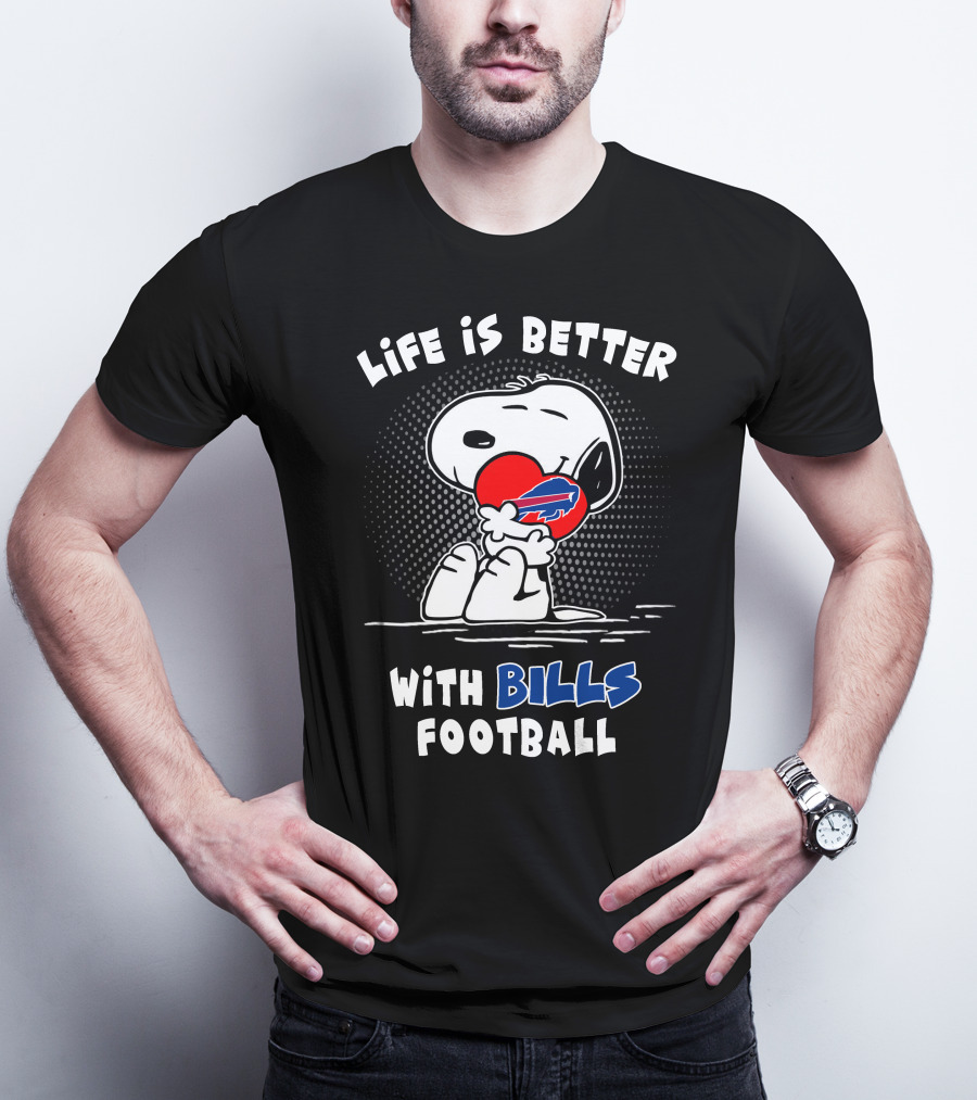 Life Is Better With Bills Football Snoopy Holding Buffalo Bills Logo Balloon T-Shirt