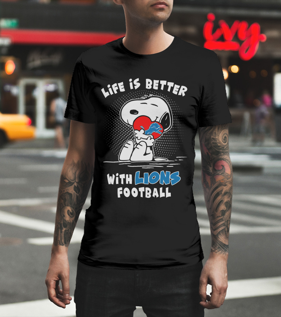 Life Is Better With Lions Football Snoopy Heart Detroit Lions T-Shirt