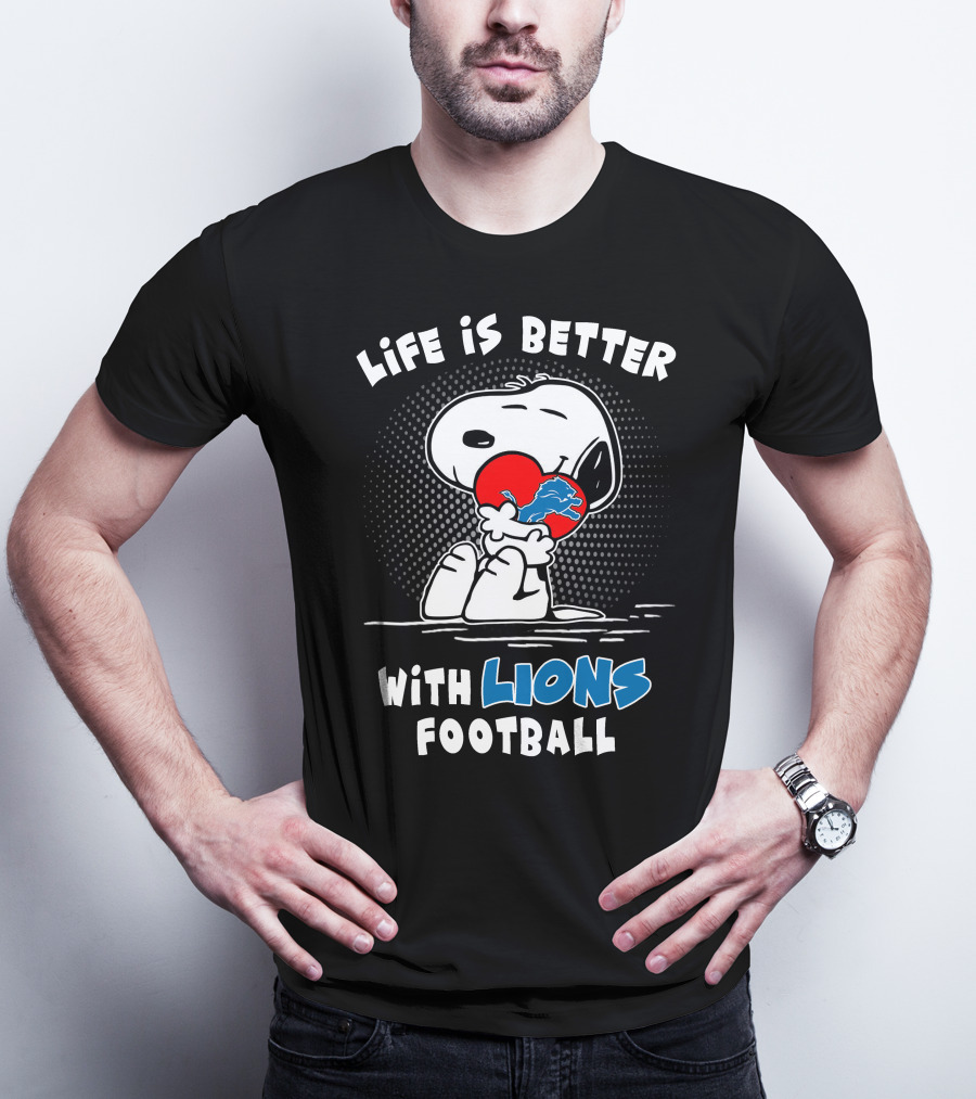 Life Is Better With Lions Football Snoopy Heart Detroit Lions T-Shirt