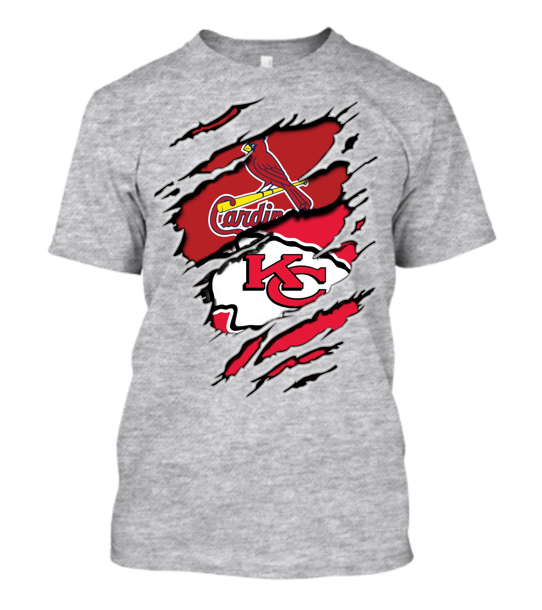 Kansas City Chiefs And St. Louis Cardinals Team Logos On Red And White T-Shirt