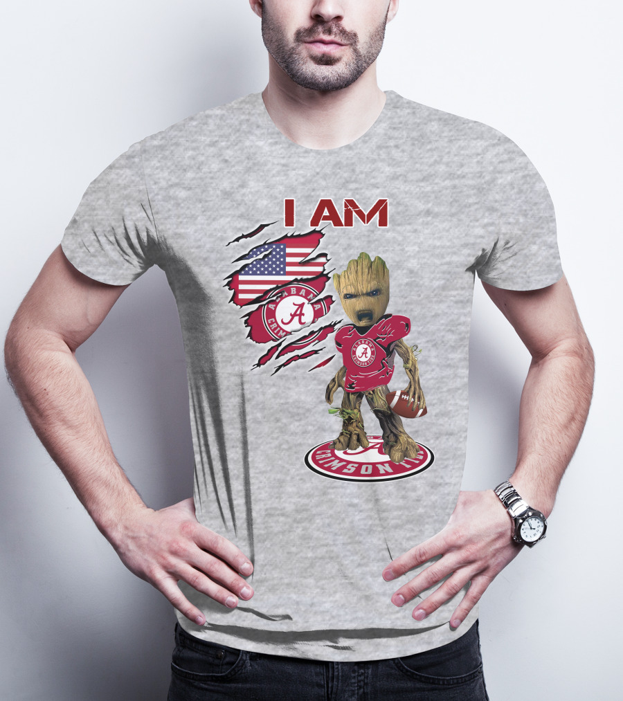 I Am Alabama Crimson Tide Baby Groot Football T-Shirt