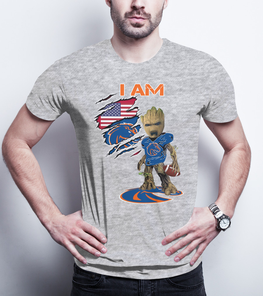 I Am Baby Groot Boise State Broncos Football American Flag T-Shirt