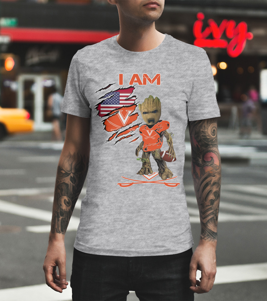 I AM Baby Groot Cavaliers Football USA Flag T-Shirt