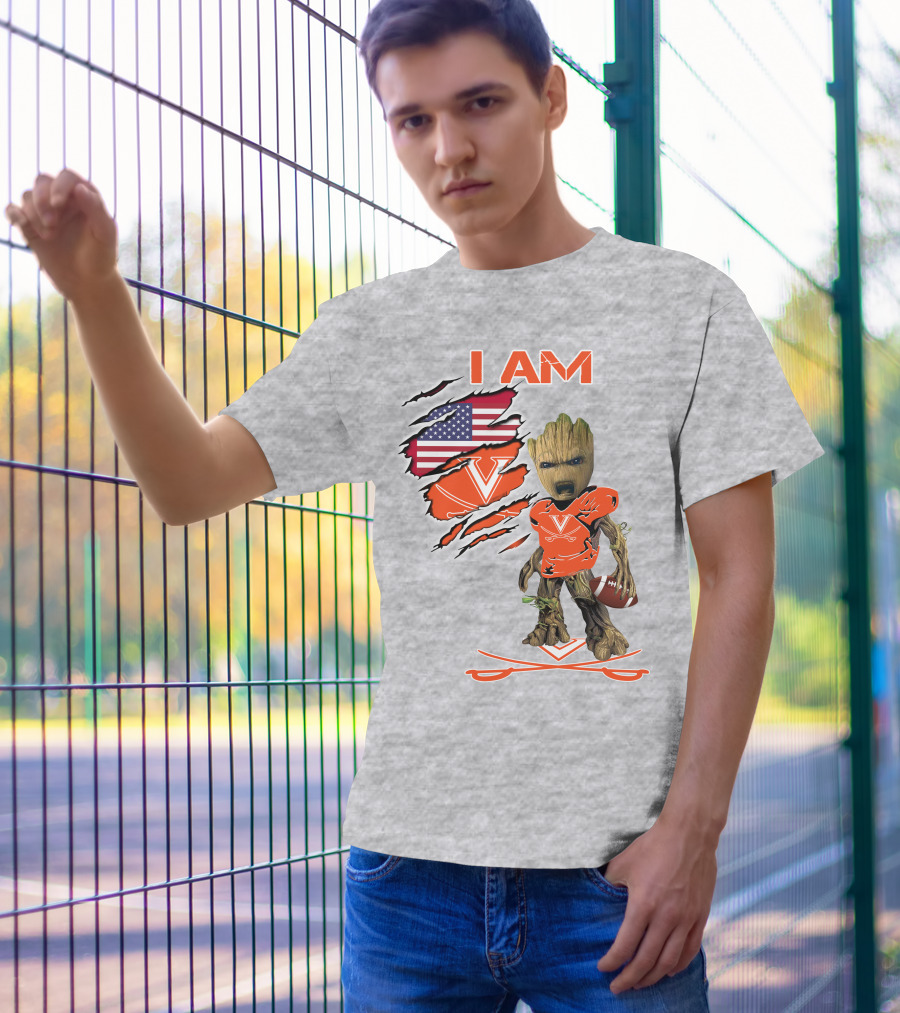 I AM Baby Groot Cavaliers Football USA Flag T-Shirt