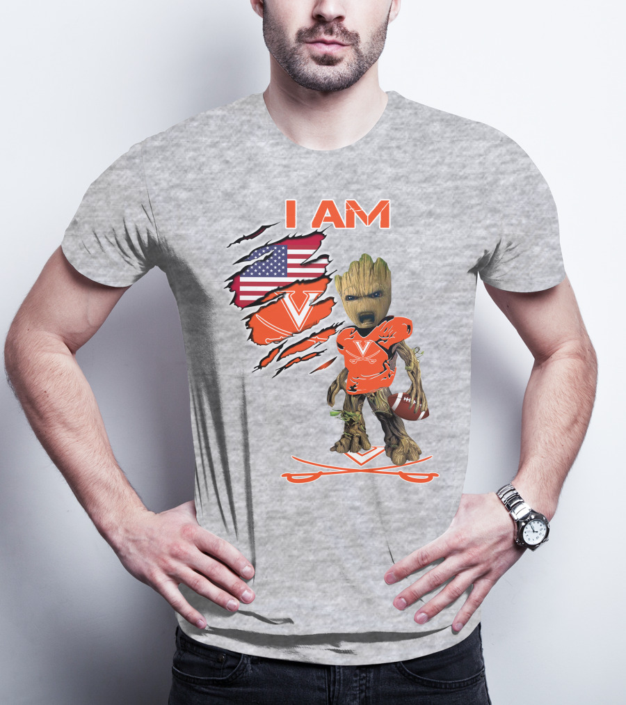 I AM Baby Groot Cavaliers Football USA Flag T-Shirt