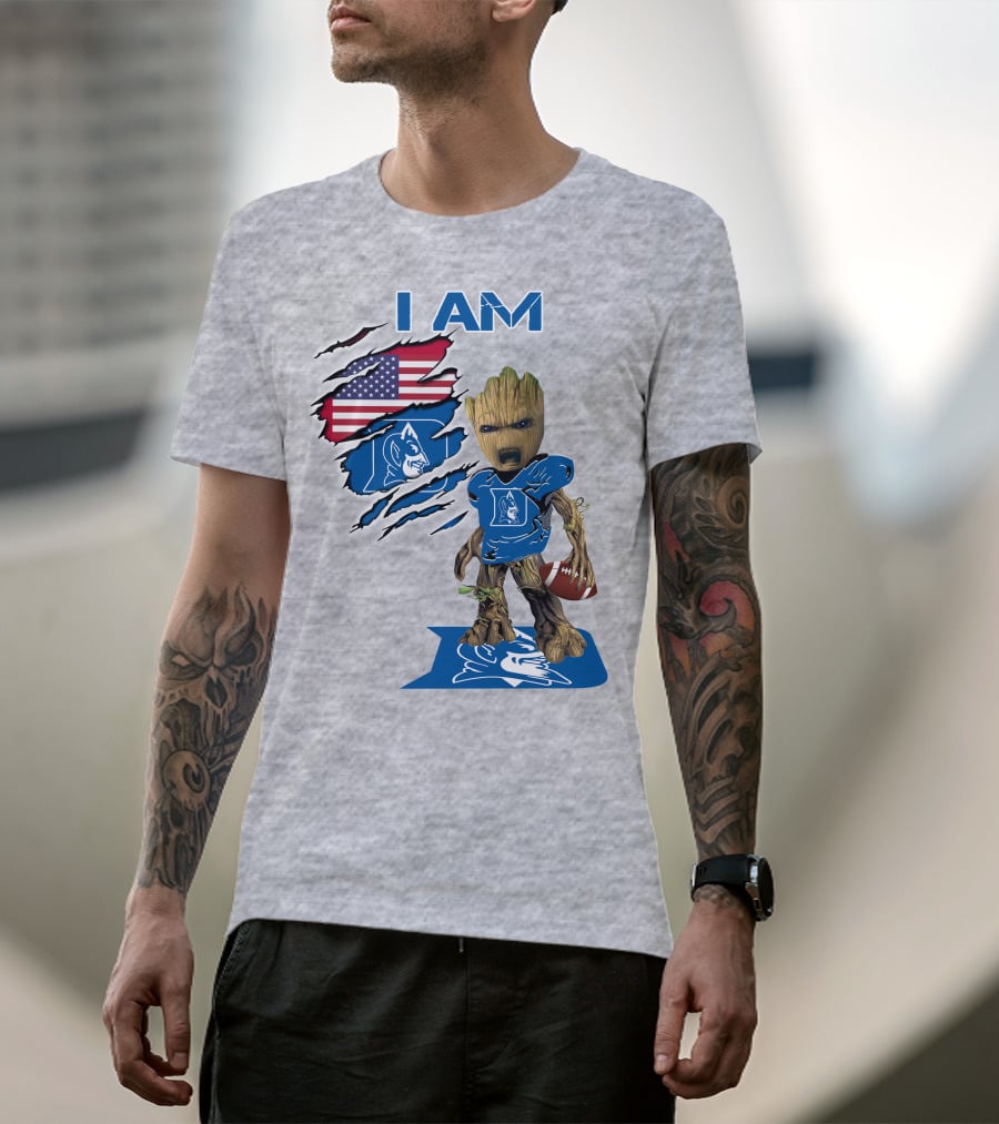 I Am Groot Duke Blue Devils Football American Flag T-Shirt