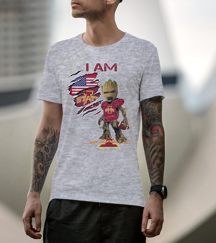 I Am Iowa State Baby Groot Football USA Flag T-Shirt