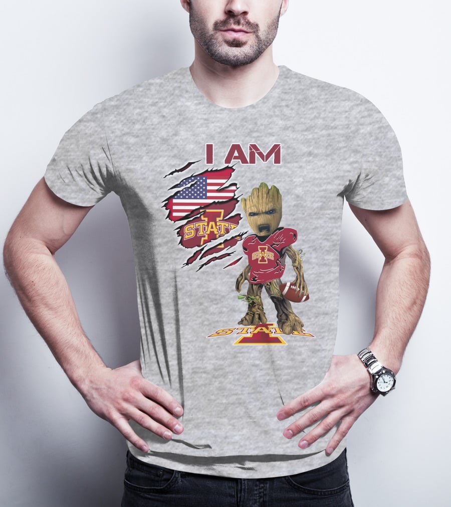 I Am Iowa State Baby Groot Football USA Flag T-Shirt