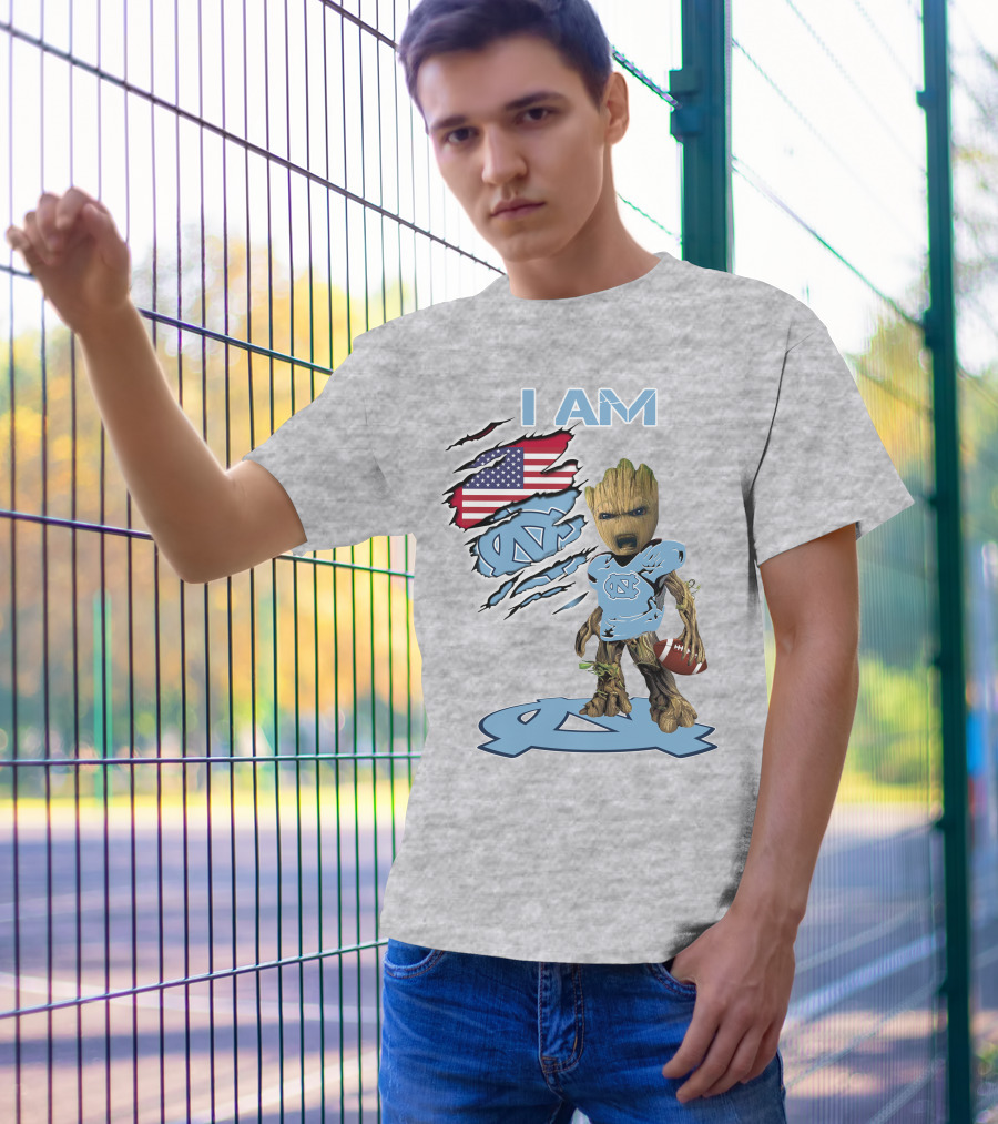 I AM Tarheel Baby Groot UNC Football USA Flag T-Shirt