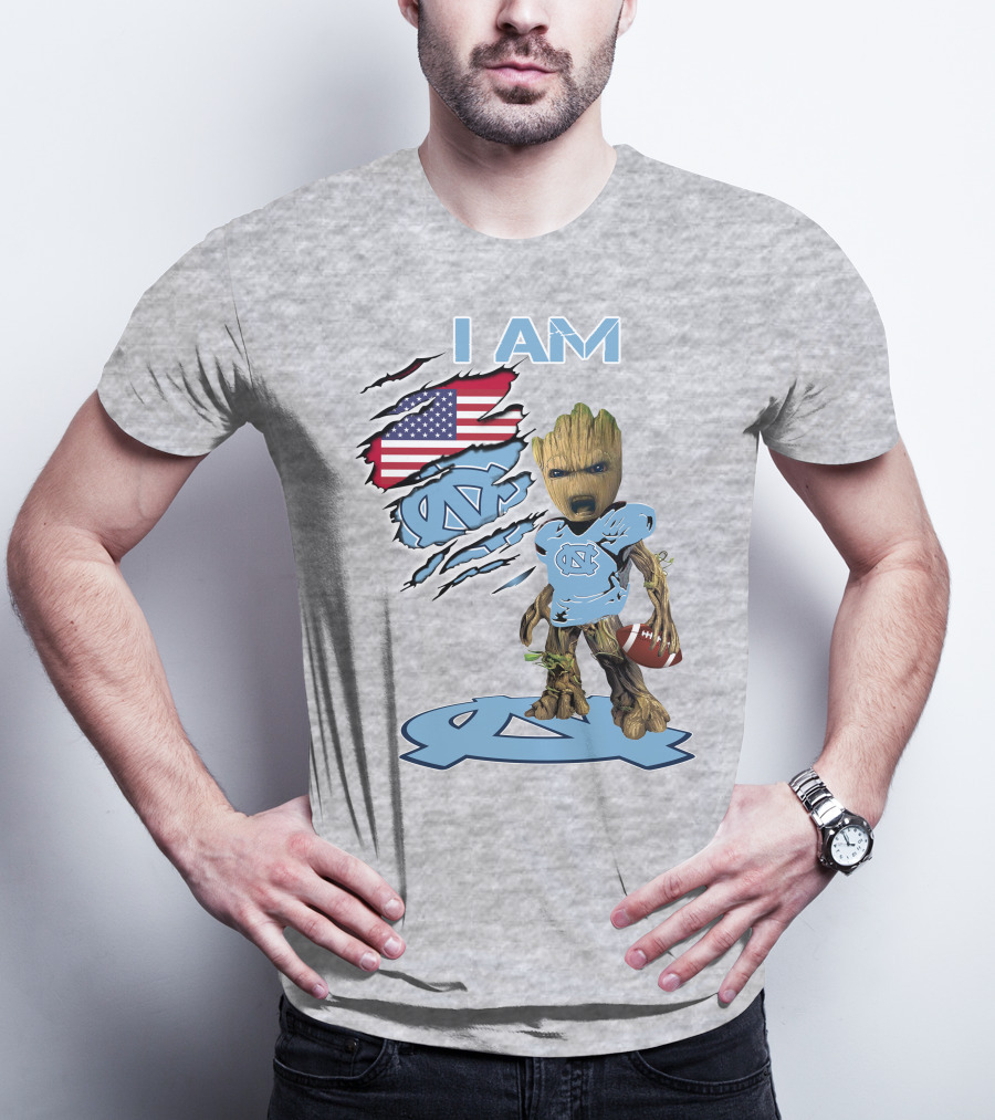 I AM Tarheel Baby Groot UNC Football USA Flag T-Shirt