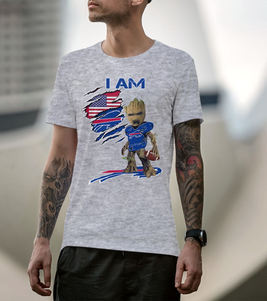 I Am American Flag Football Groot Bills T-Shirt
