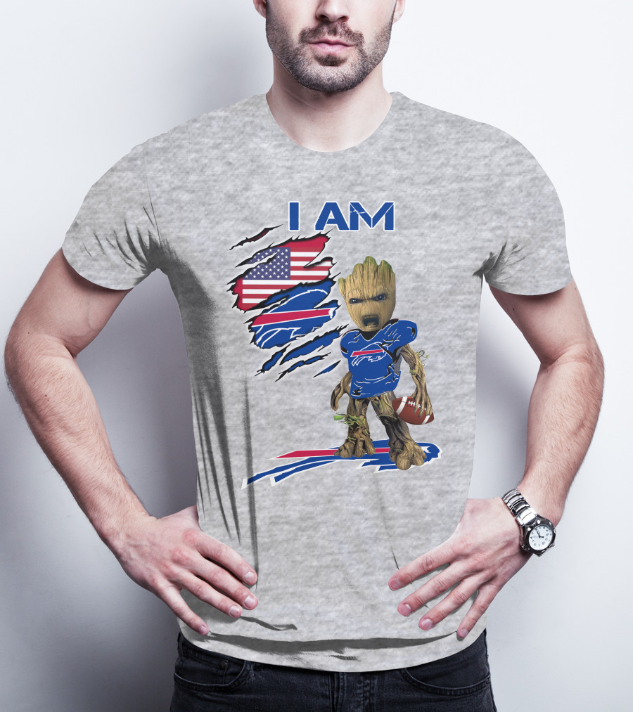 I Am American Flag Football Groot Bills T-Shirt
