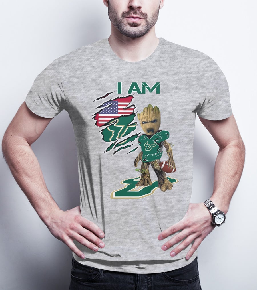 I AM USF Baby Groot Football American Flag T-Shirt
